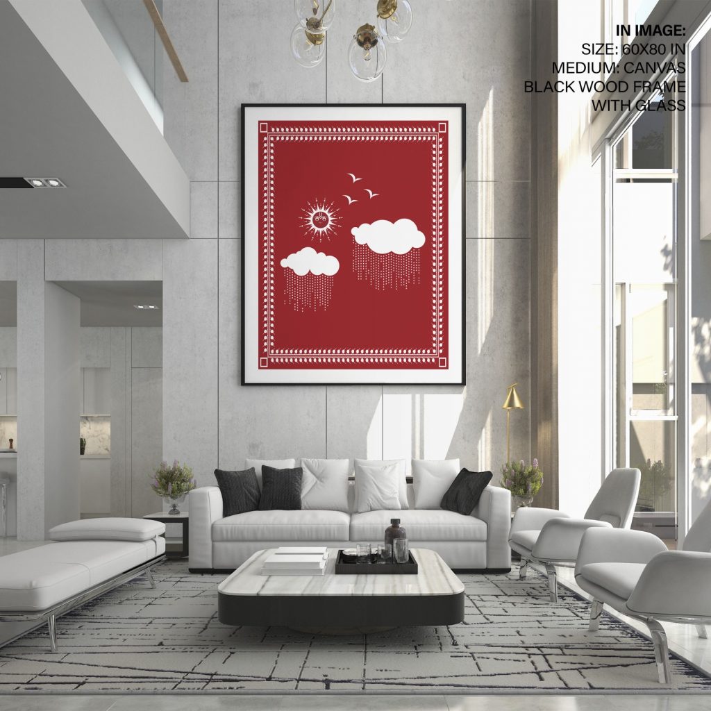 Warli painting of sun and clouds in rainy season - Wall Art, Hanging ...