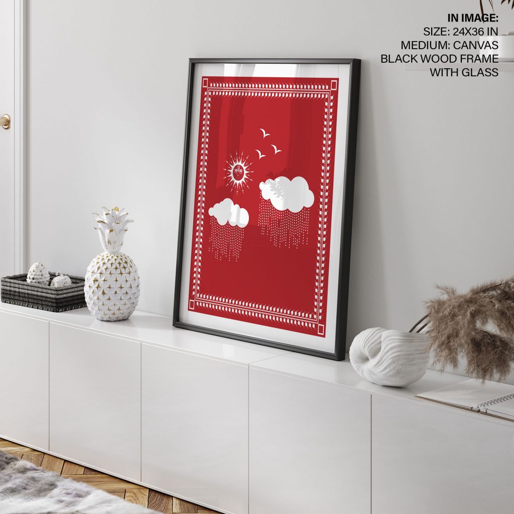 Warli painting of sun and clouds in rainy season - Wall Art, Hanging ...