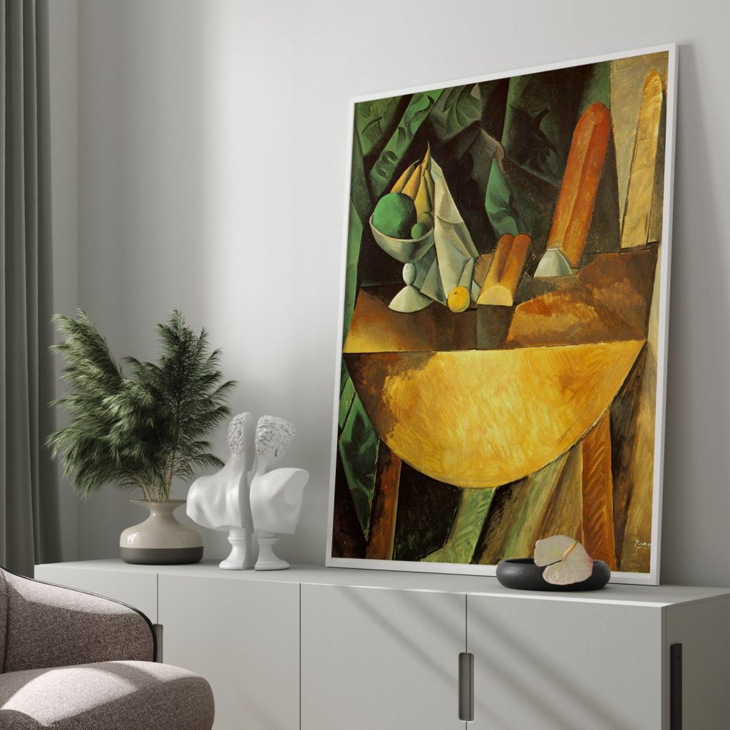 Bread and dish with fruits on the table by Pablo Picasso (1909 ...