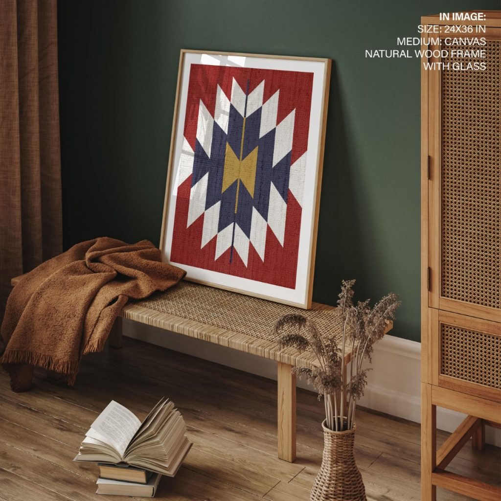 Aztec Print, Western Art Decor, Mexican Rug, Mexico, Tribal, Red Blue ...