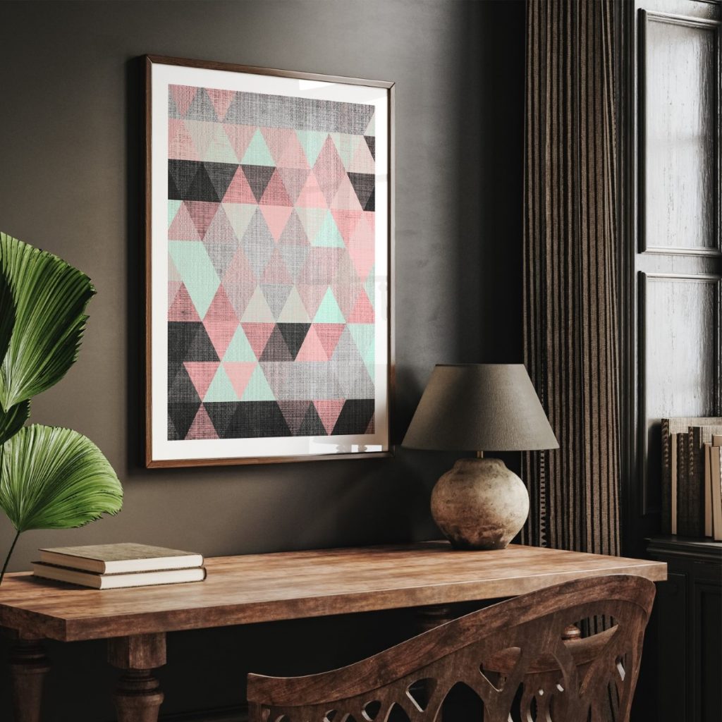 Geometric Print, Scandinavian Wall Art, framed art Poster, Pink Grey ...
