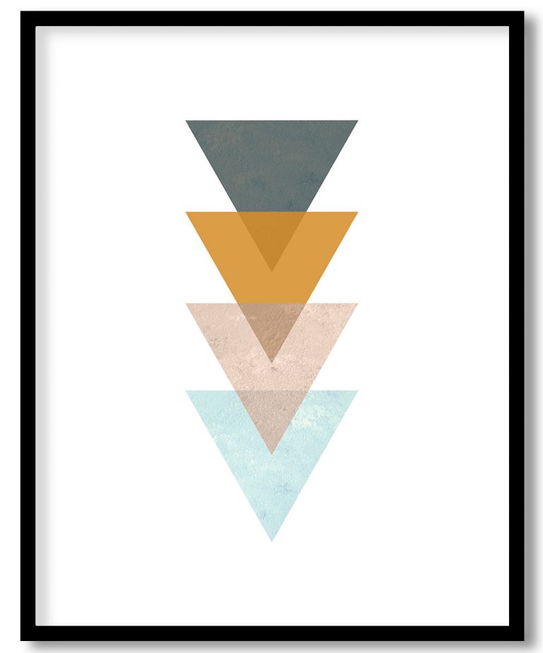 Mustard Yellow Triangle Print, Turquoise Blue, Grey Wall Art, Mustard ...