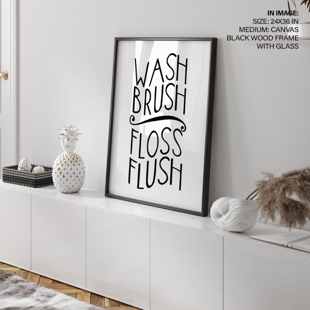 Bathroom Rules framed art Wash Brush Floss Flush Poster Typography ...