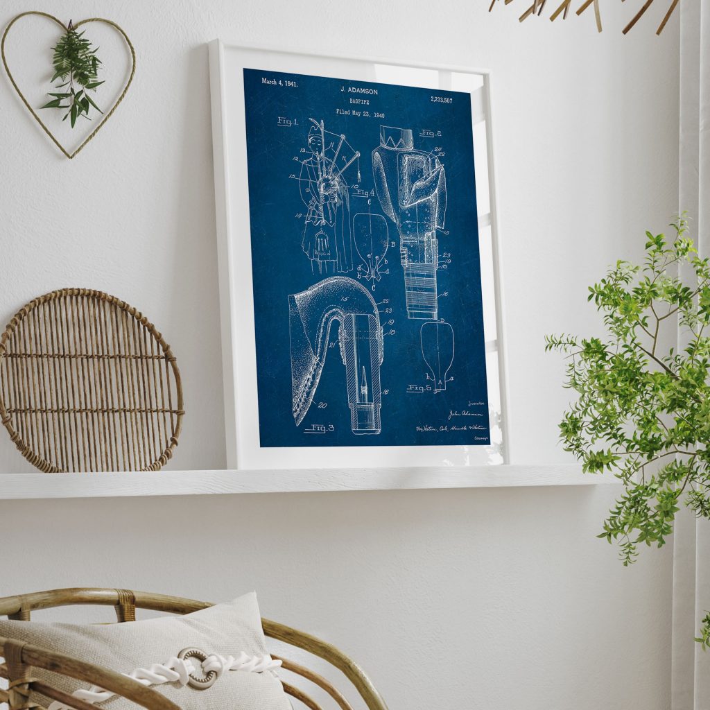 Bagpipes 1940 blueprint - Wall Art - Choose Size & Frames, Non Toxic ...