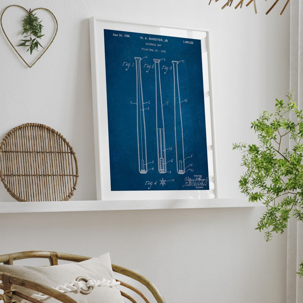 Baseball bat 1922 blueprint - Wall Art - Choose Size & Frames, Non ...