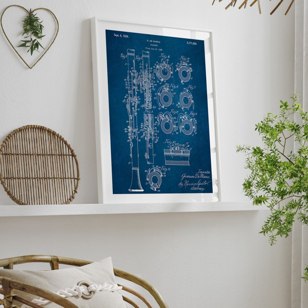Clarinet 1939 blueprint - Wall Art, Hanging Wall Decor, Home Decor ...