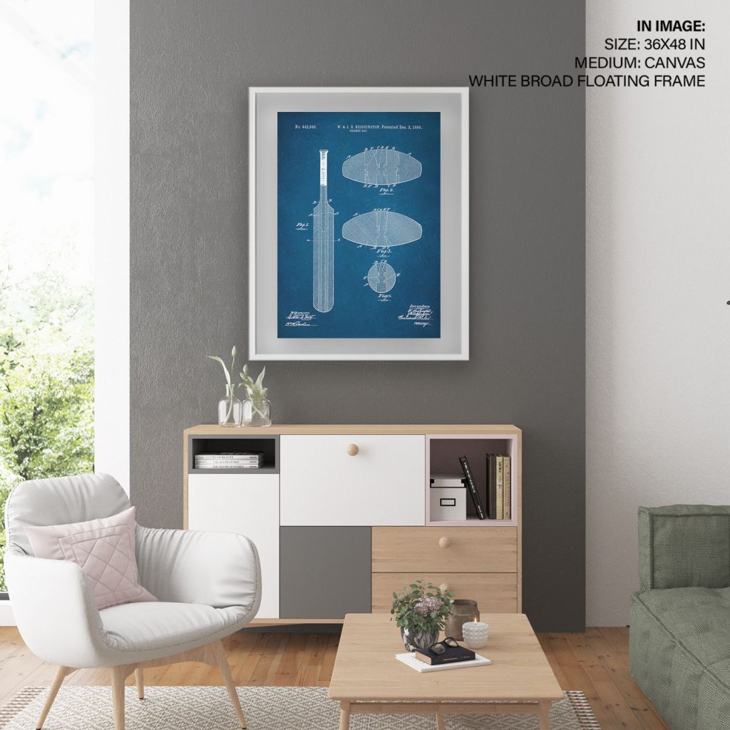 Cricket bat 1890 blueprint - Wall Art Decor, Framed Painting, Home ...