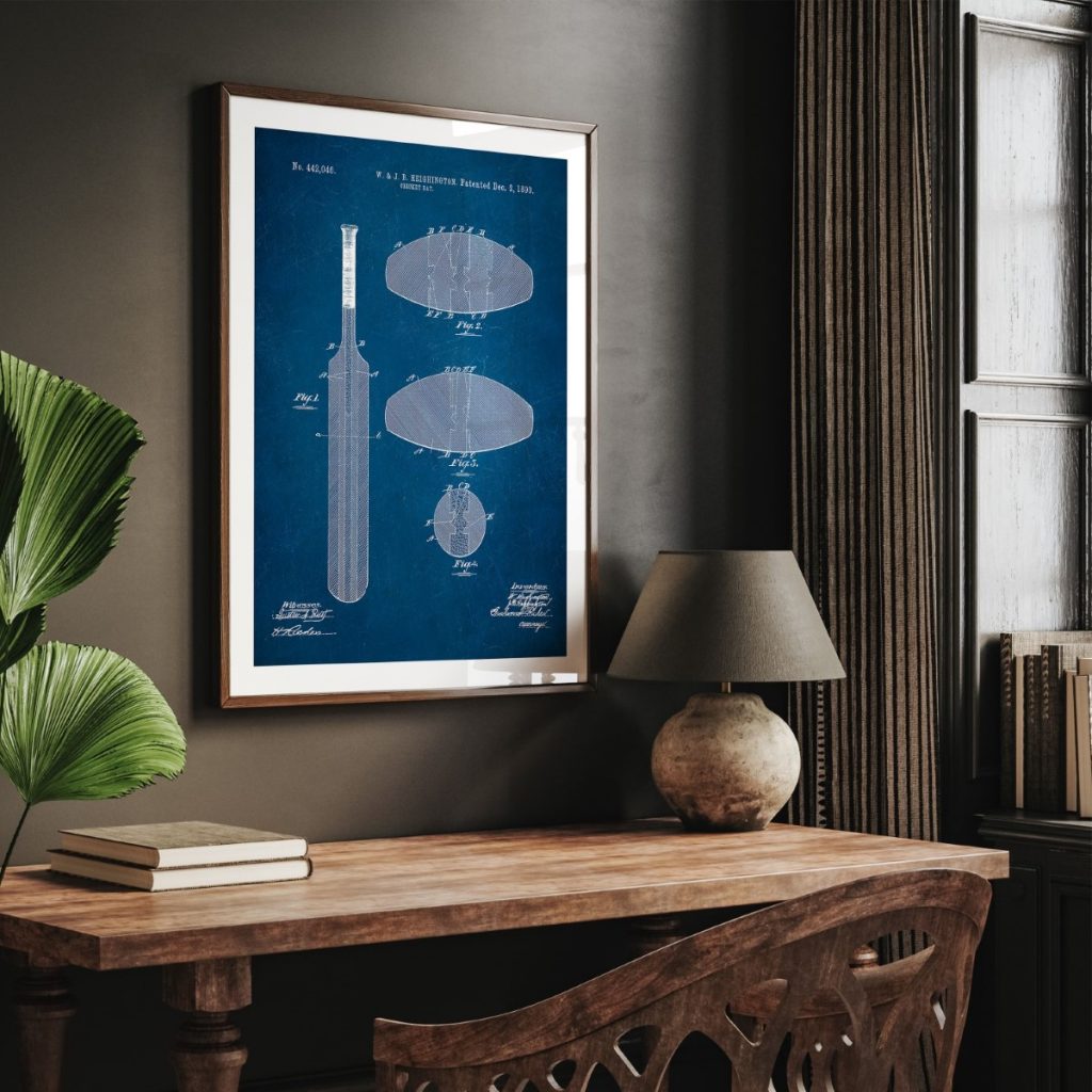 Cricket bat 1890 blueprint - Wall Art Decor, Framed Painting, Home ...