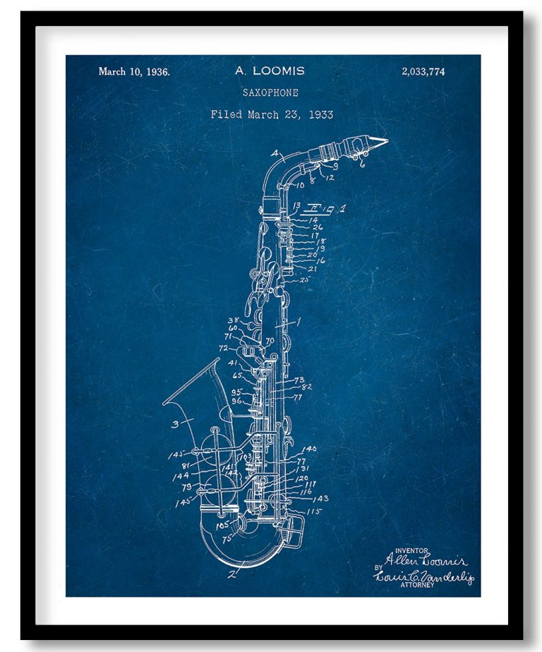Saxophone 1933 blueprint - Wall Art, Hanging Wall Decor, Home Decor ...