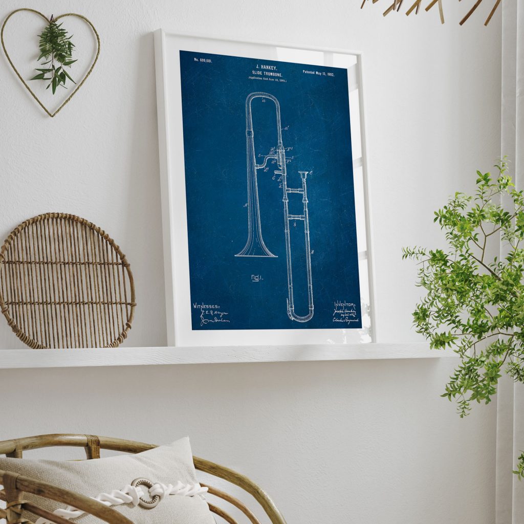 Slide trombone 1902 #20 blueprint - Wall Art, Hanging Wall Decor, Home ...
