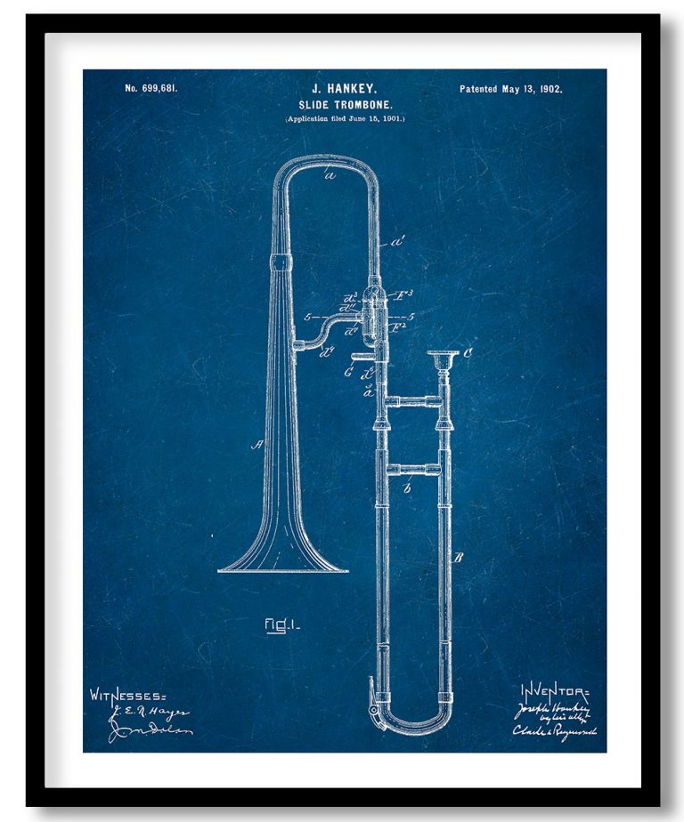 Slide trombone 1902 #20 blueprint - Wall Art, Hanging Wall Decor, Home ...