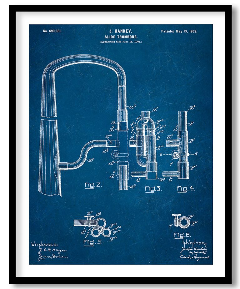 Slide trombone 1902 #21 blueprint - Wall Art, Hanging Wall Decor, Home ...