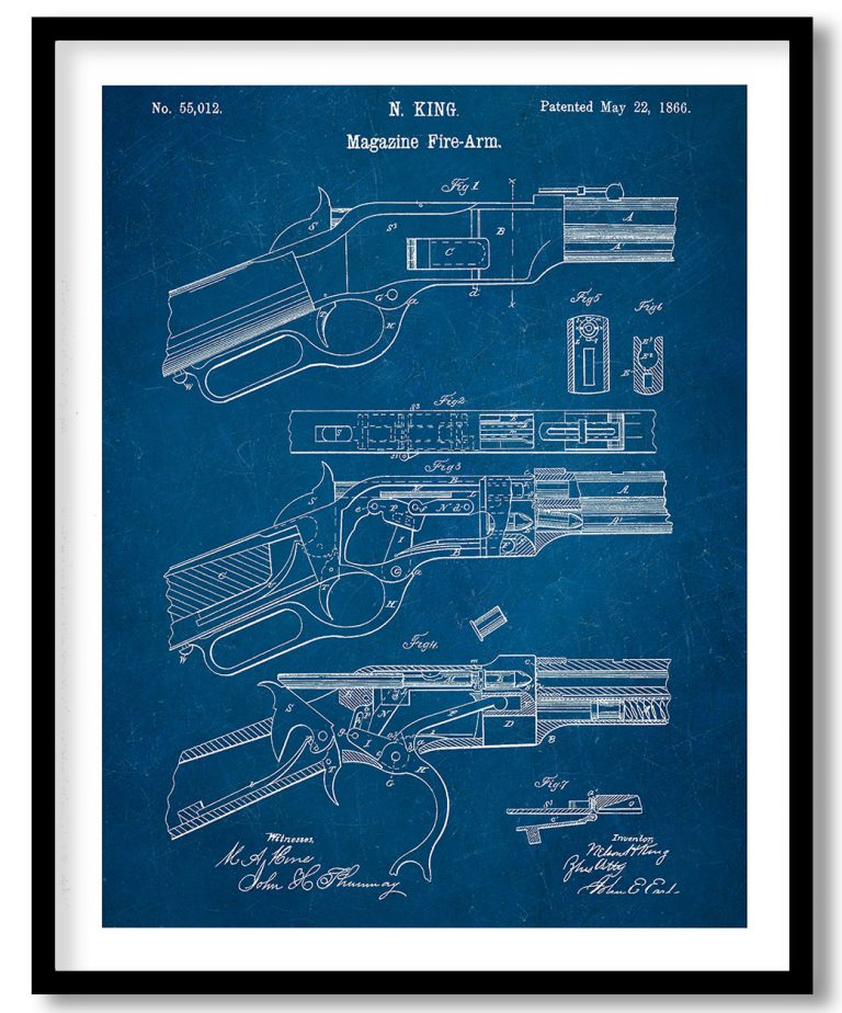 Vintage bolt action 1866 blueprint - Wall Art, Hanging Wall Decor, Home ...