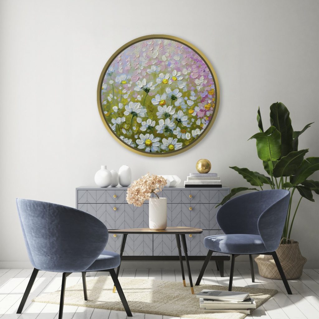Botanical floral landscape - Circular Wooden Frame - Wall Art - Choose ...