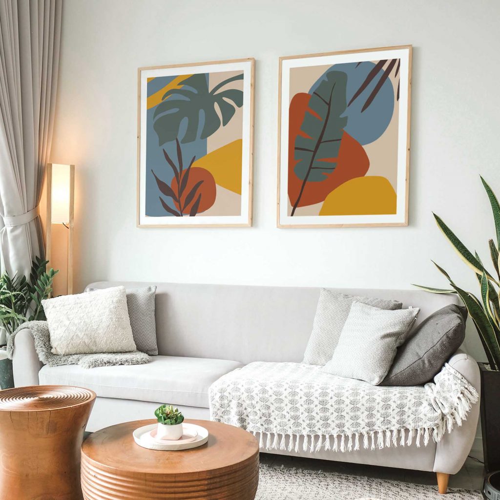 Set of 2 boho botanical abstract - Wall Art Decor, Framed Painting ...