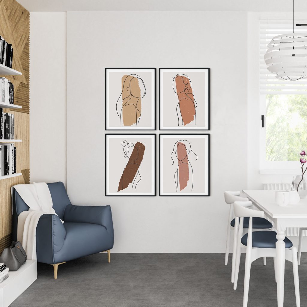 Set of 4 abstract brushstroked women line drawing figure - Wall Art ...