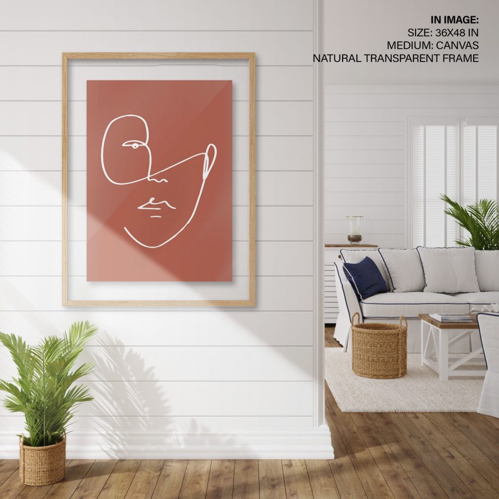 Abstract burnt orange line drawing face - Wall Art, Hanging Wall Decor ...
