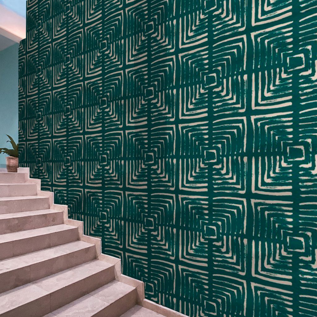 Tealish blue stroky boxes - Non Toxic Wall Paper Decor, Home & Office ...