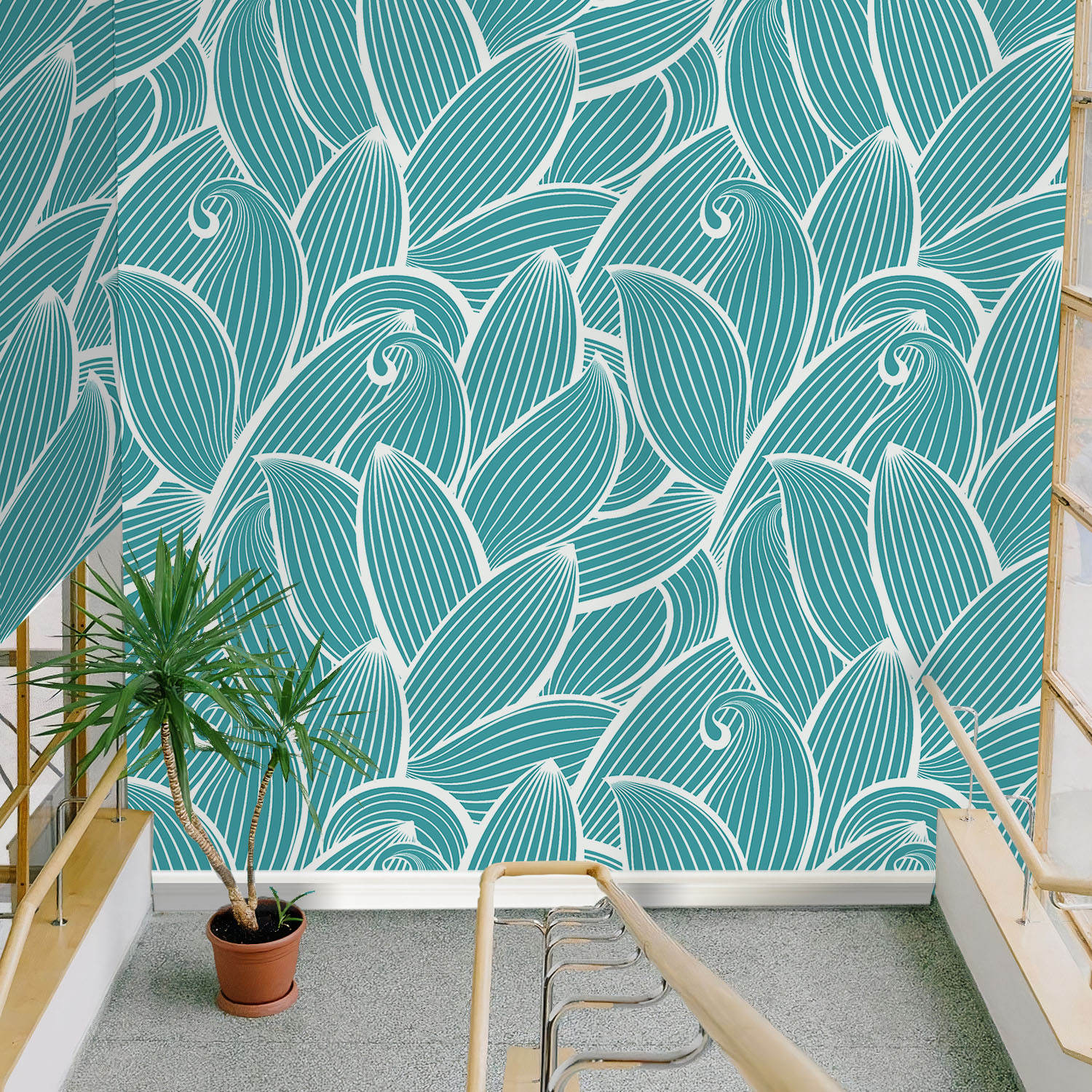 Turquoise wavy stalk - Non Toxic Wall Paper Decor, Home & Office Decor - BestOfBharat