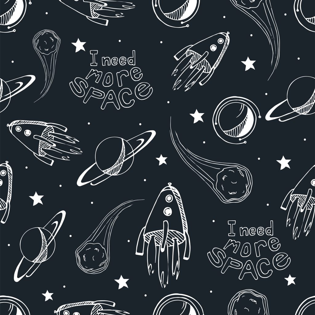 White cute space line drawing - Non Toxic Wall Paper Decor, Home ...