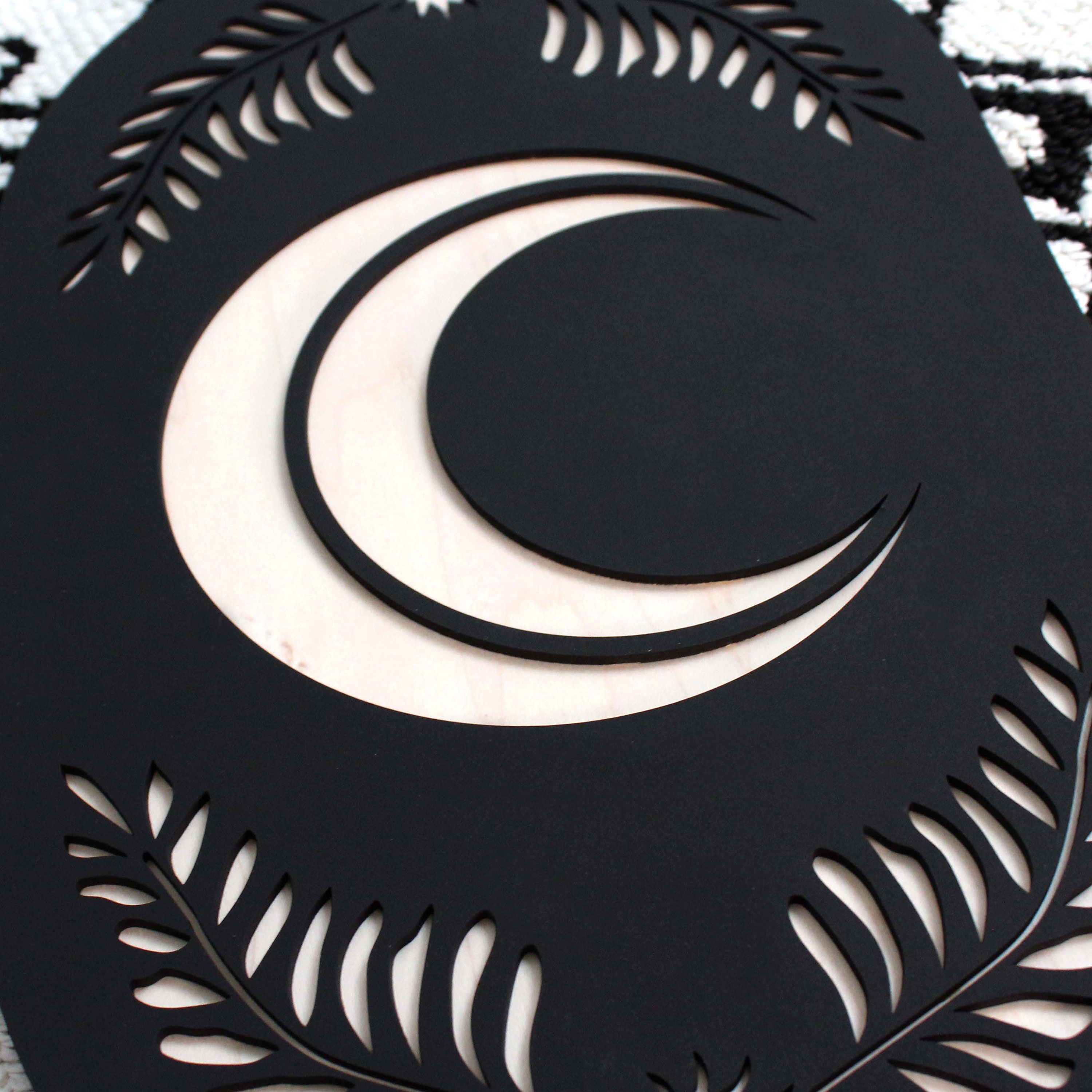 Botanical Moon Sign | Crescent Moon Wood Wall Hanging - BestOfBharat