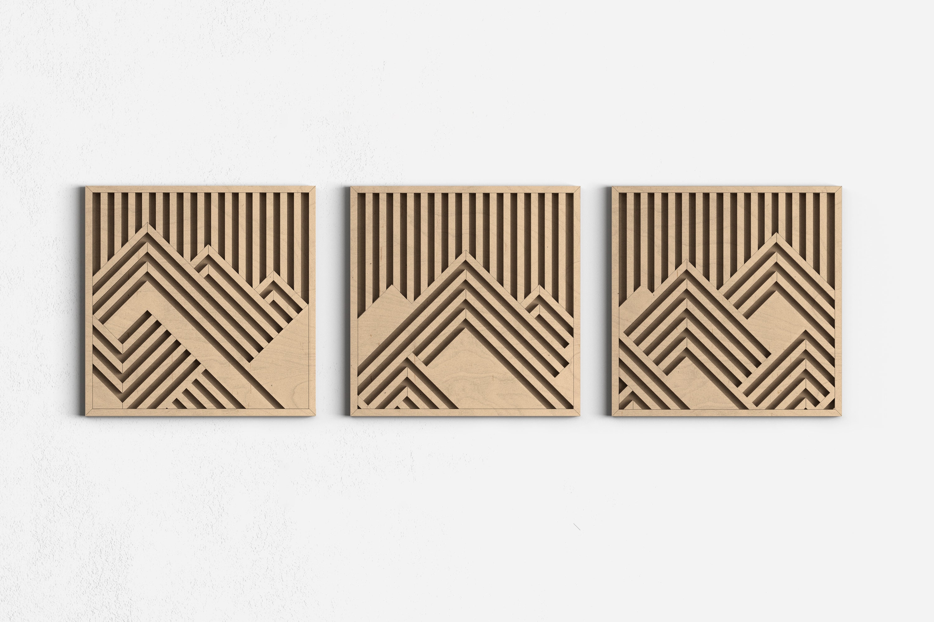 Wood Mountains Wall Art Set | Geometric wood wall art | Modern Wood ...