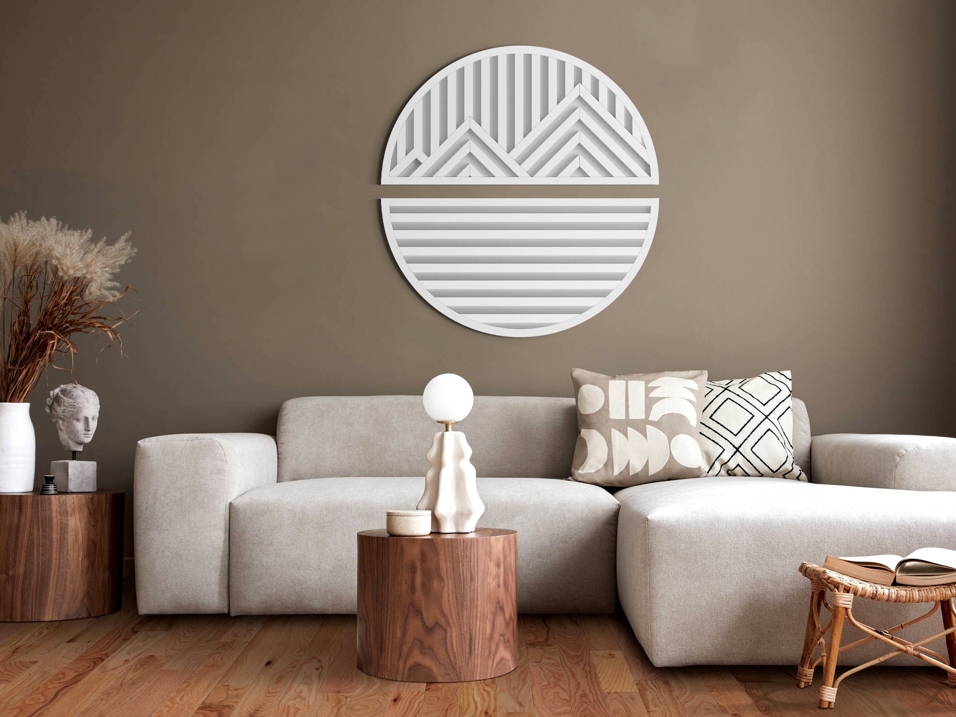 Mountains Wood Wall Art | Modern round wood art | Geometric Wooden wall ...
