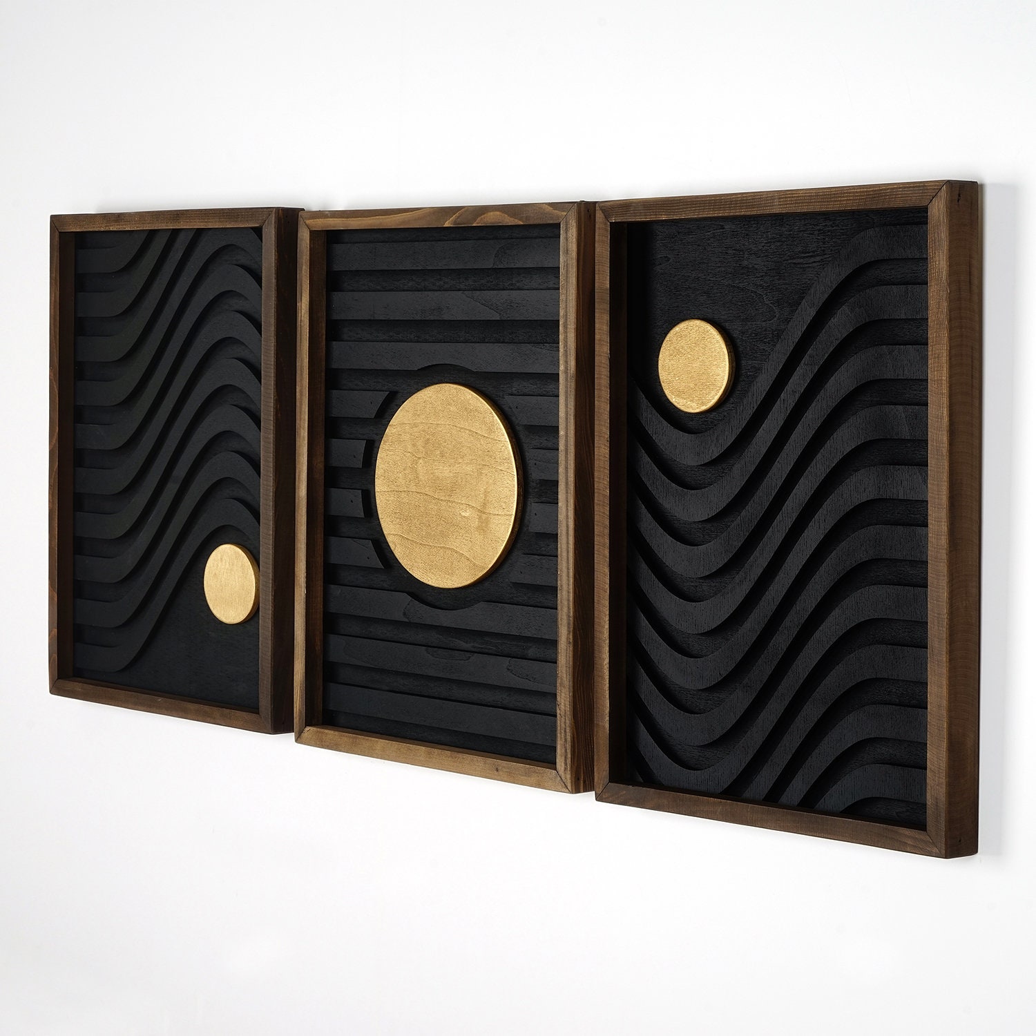 Sculpture | Modern 3-Piece Geometric Wood Wall Art Set for Bedroom ...