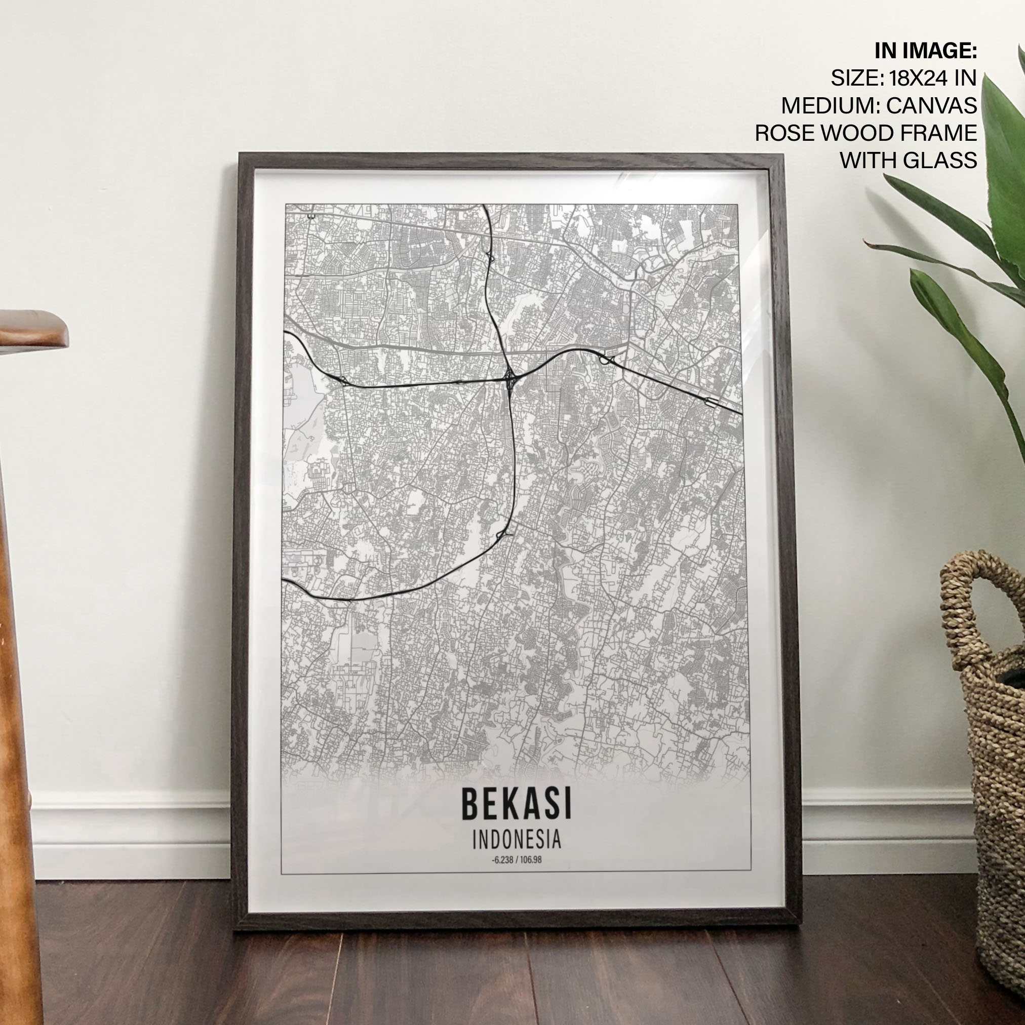 Gradient card white map of Bekasi - Wall Art, Hanging Wall Decor, Home ...