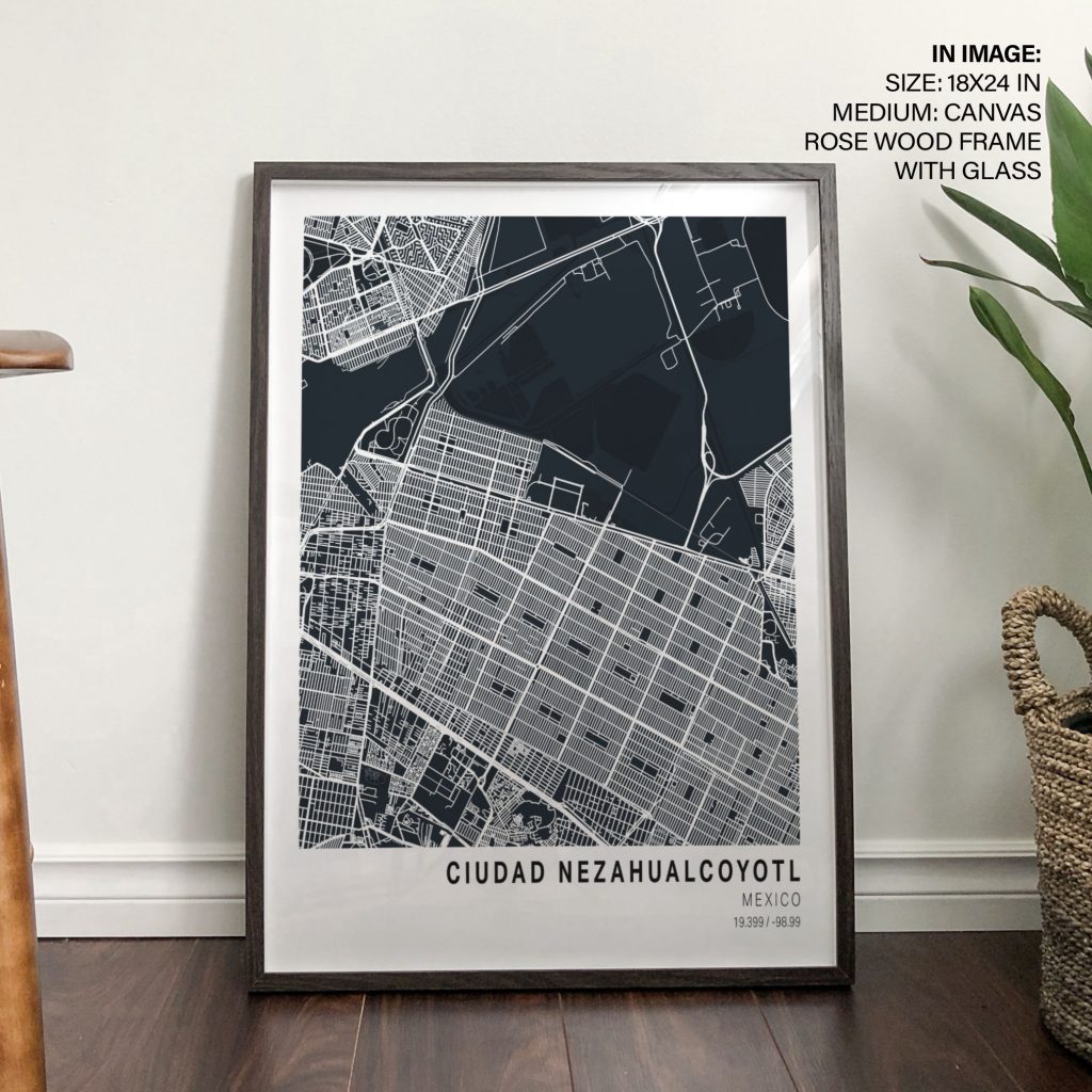Pantone below blue map of Ciudad Nezahualcoyotl - Wall Art, Hanging ...