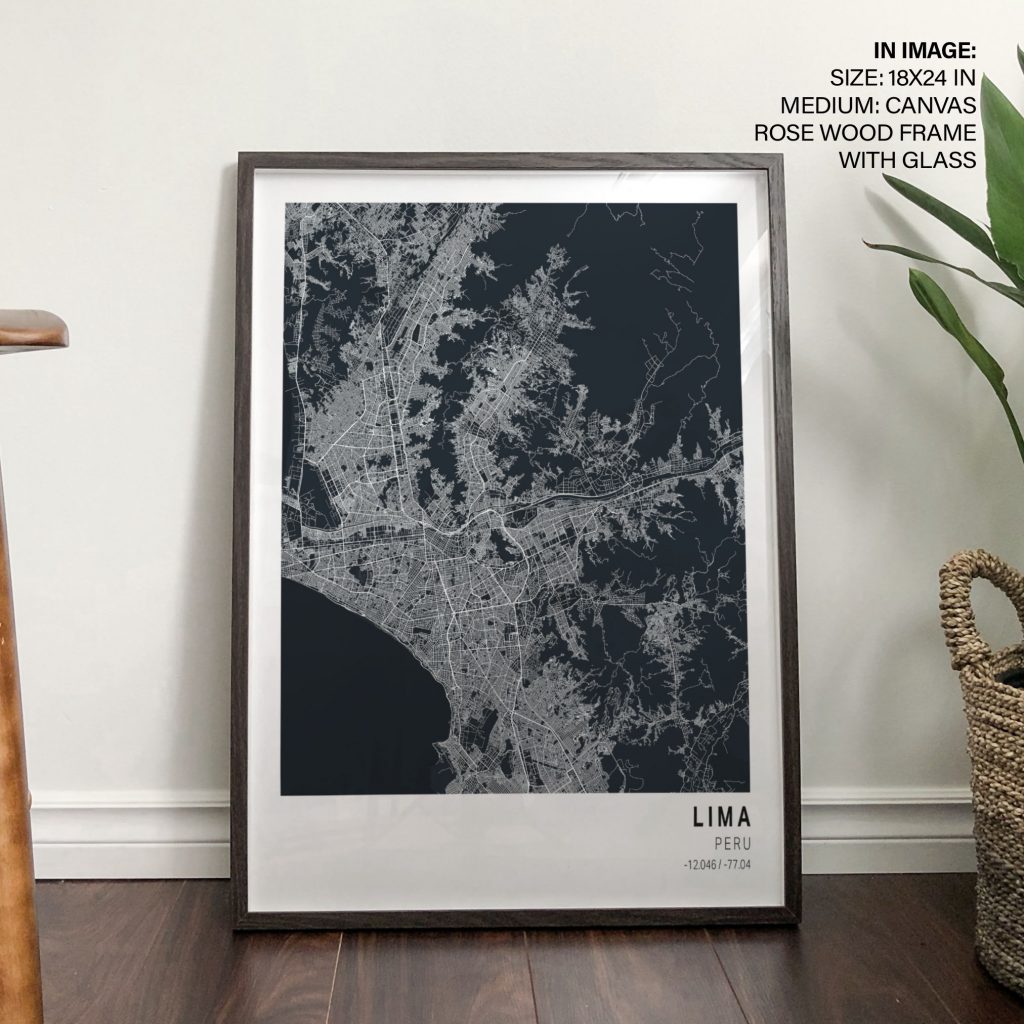 Pantone below blue map of Lima - Wall Art, Hanging Wall Decor, Home ...