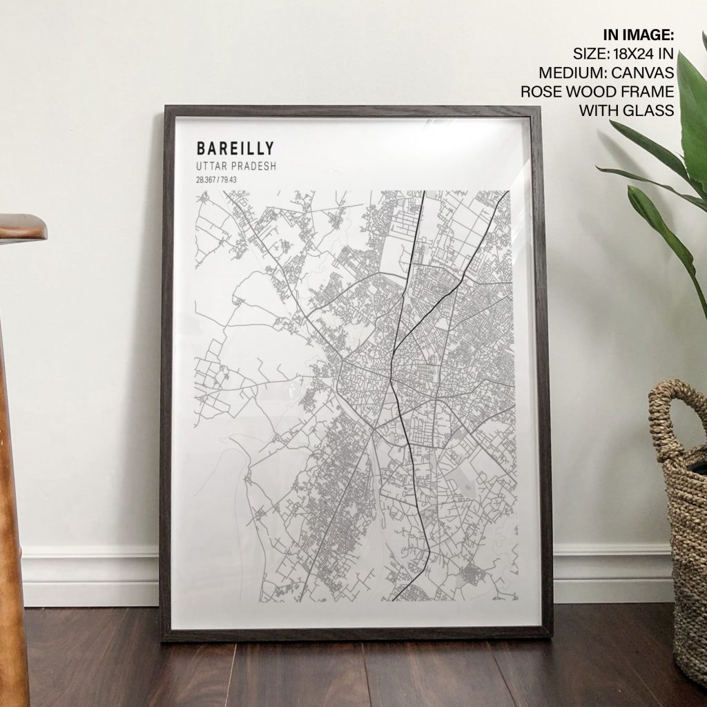 Pantone above white map of Bareilly - Wall Art, Hanging Wall Decor ...