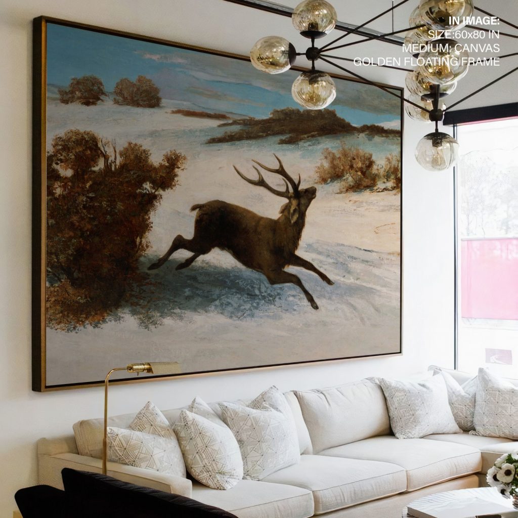 Deer Running in the Snow by Gustave Courbet (c.1856-c.1857) - BestOfBharat