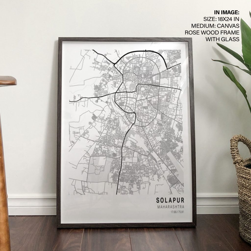 Pantone below white map of Solapur - Wall Art, Hanging Wall Decor, Home ...