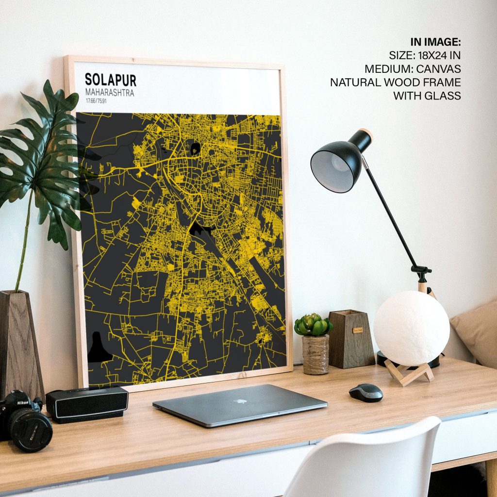 Strip above poster white map of Solapur - Wall Art, Hanging Wall Decor ...