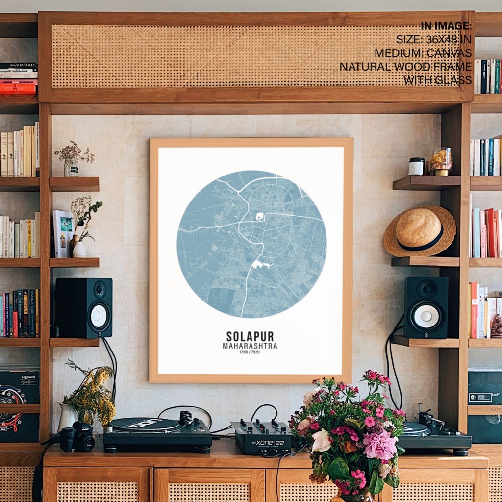 Circle poster sky blue map of Solapur - Wall Art, Hanging Wall Decor ...