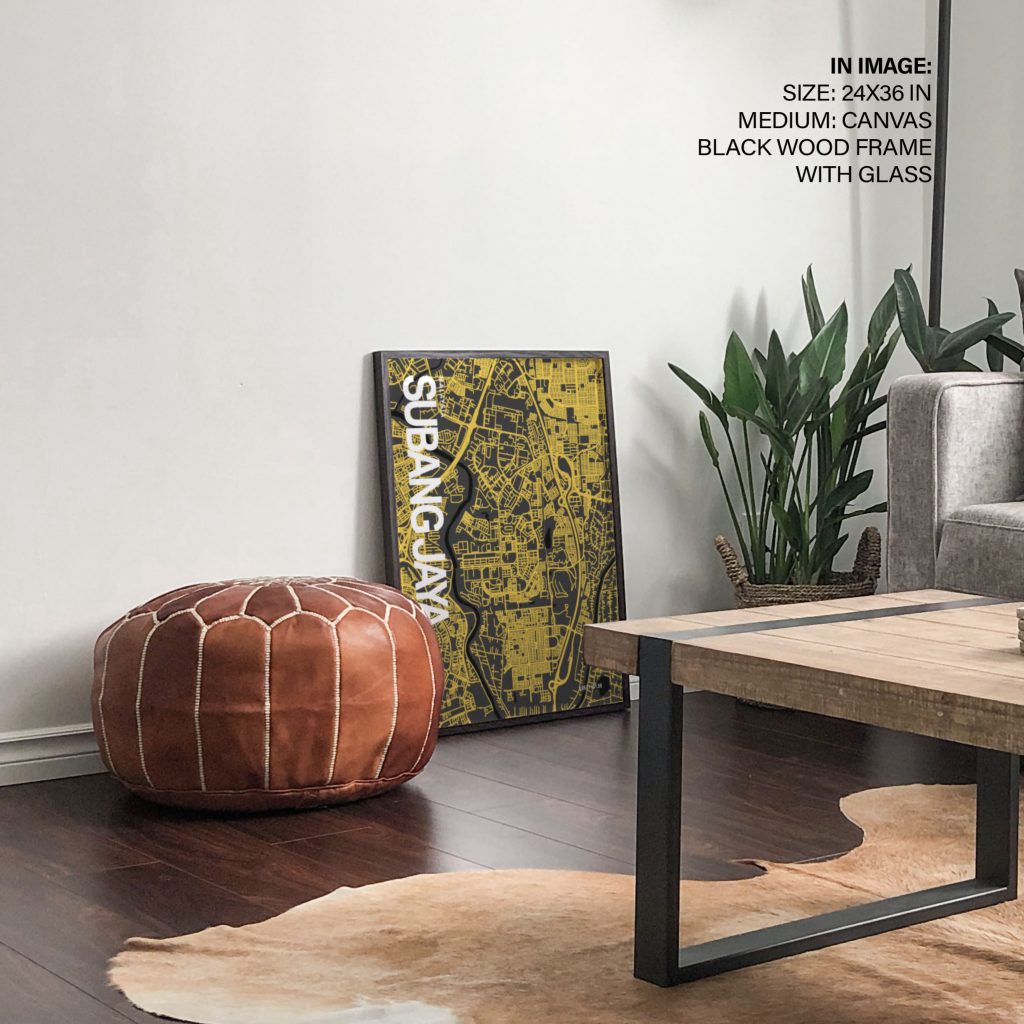 Subang Jaya Map Art, Yellow-Black, Poster style, Framed & Ready to hang ...