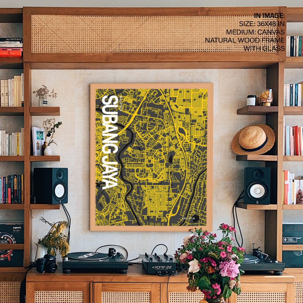 Subang Jaya Map Art, Yellow-Black, Poster style, Framed & Ready to hang ...