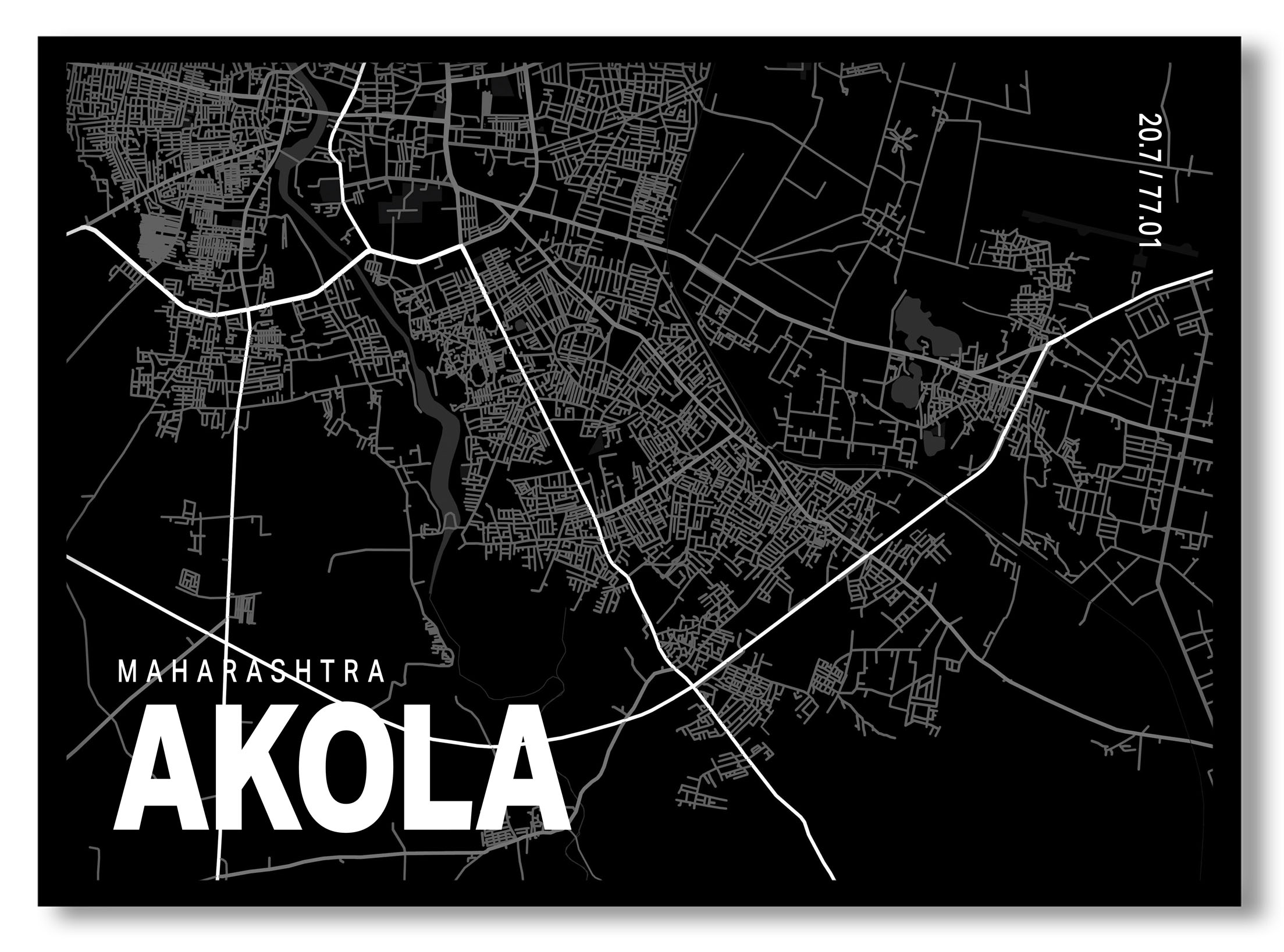Black poster map of akola - Wall Art, Hanging Wall Decor, Home Decor ...