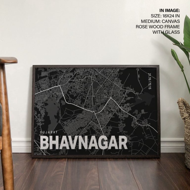 Black poster map of bhavnagar - Wall Art - Choose Size & Frames, Non ...