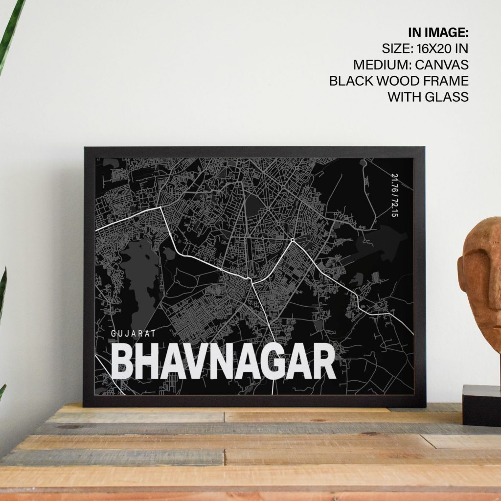 Black poster map of bhavnagar - Wall Art - Choose Size & Frames, Non ...
