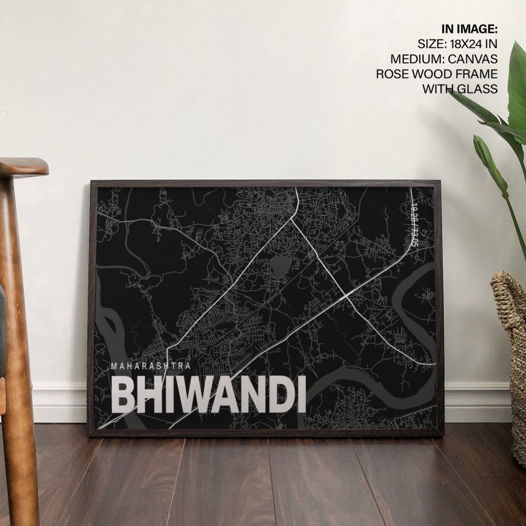 Black poster map of bhiwandi - Wall Art - Choose Size & Frames, Non ...