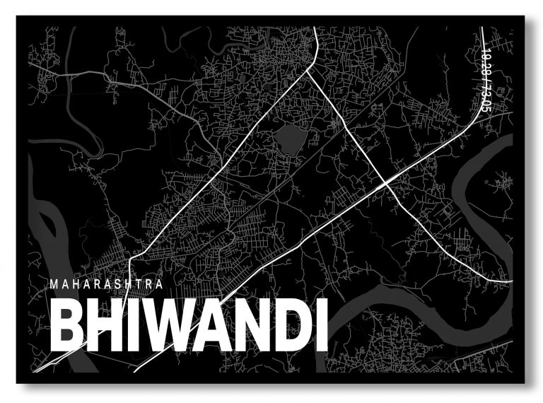 Black poster map of bhiwandi - Wall Art - Choose Size & Frames, Non ...