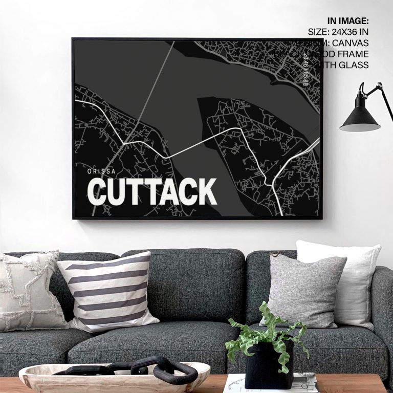 Black poster map of cuttack - Wall Art - Choose Size & Frames, Non ...