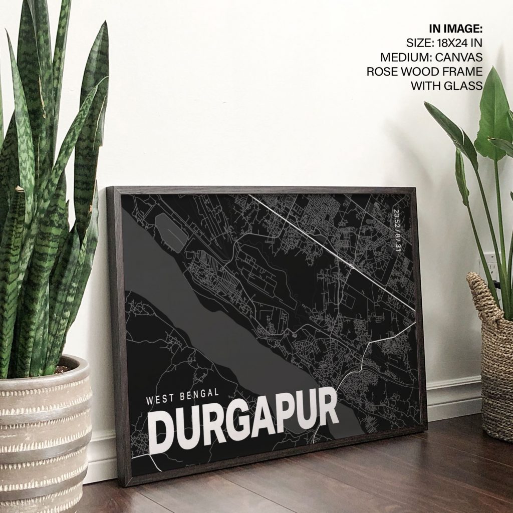Black poster map of durgapur - Wall Art - Choose Size & Frames, Non ...