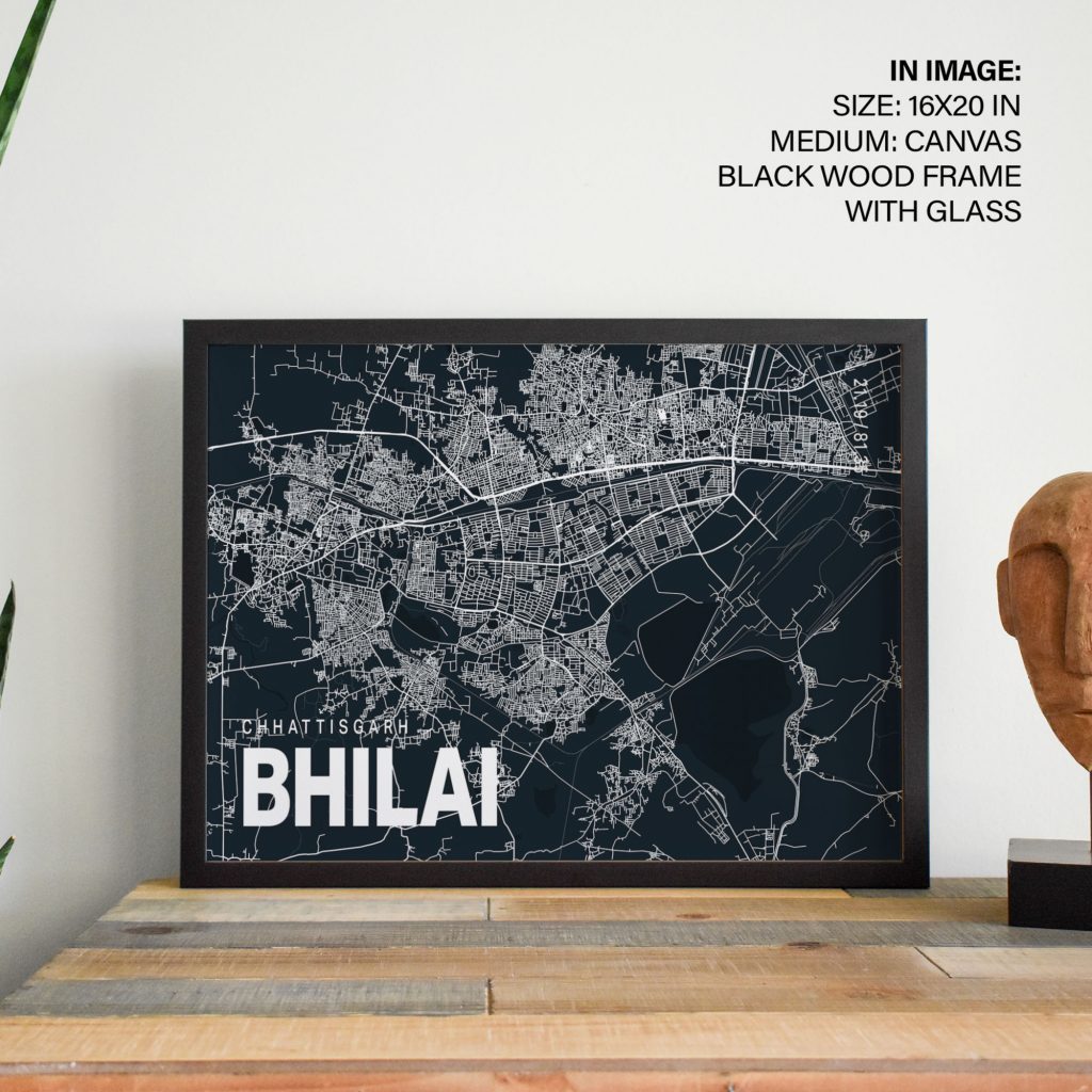 Blue poster map of bhilai - Wall Art - Choose Size & Frames, Non Toxic ...