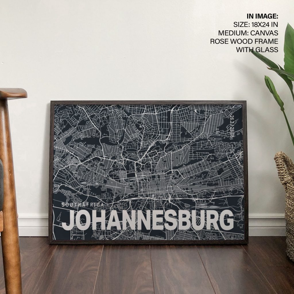 Blue poster map of johannesburg - Wall Art - Choose Size & Frames, Non ...