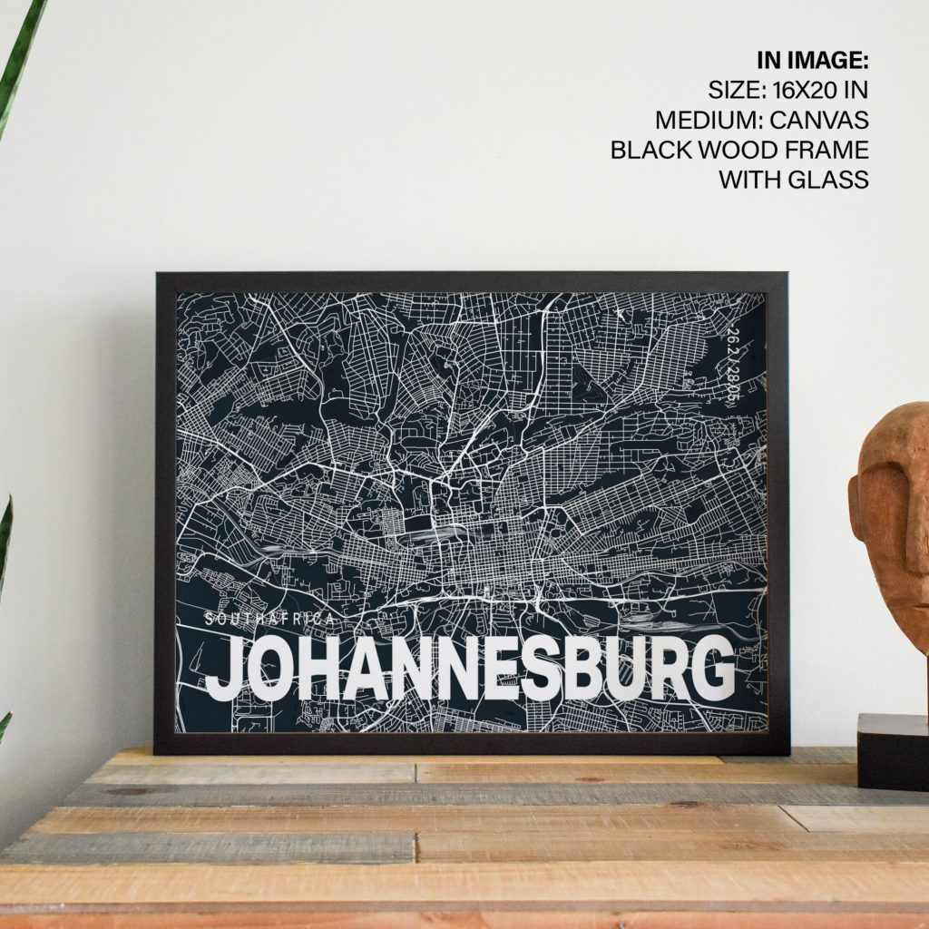 Blue poster map of johannesburg - Wall Art - Choose Size & Frames, Non ...