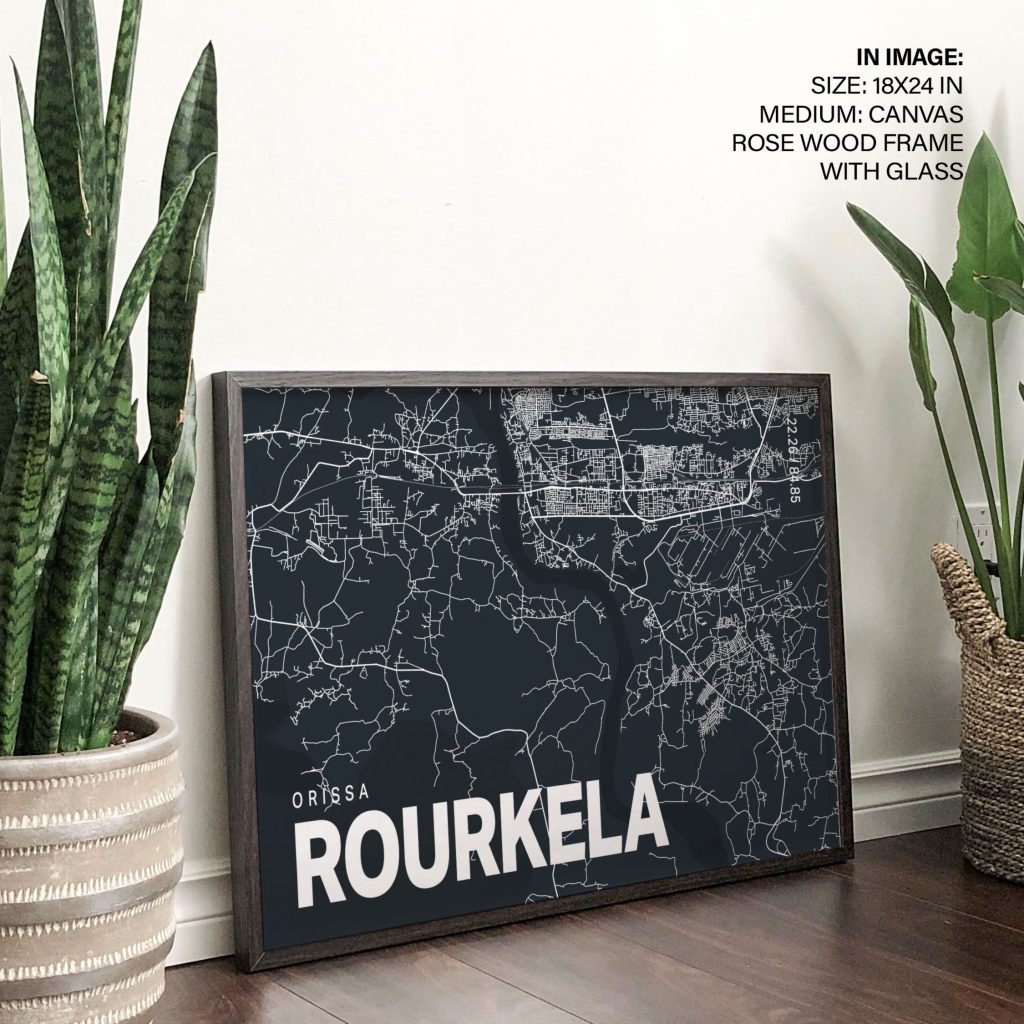 Blue poster map of rourkela - Wall Art - Choose Size & Frames, Non ...