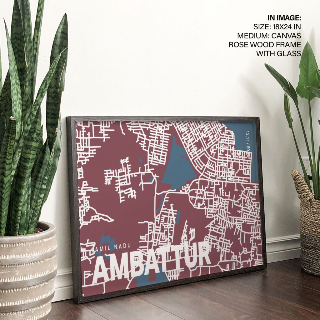Red poster map of ambattur - Wall Art, Hanging Wall Decor, Home Decor ...
